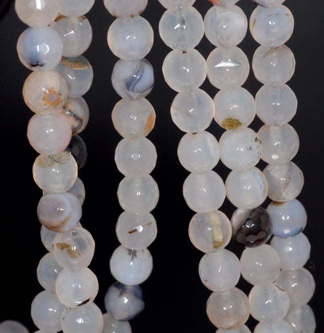 8MM Milky White Agate Gemstone Faceted Round Loose Beads 14.5 inch Ful ...